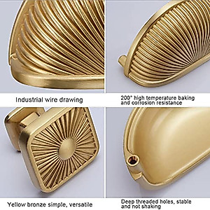 YHBZ Modern Door Handle,Gold Shell Handles,76mm/3in Metal Kitchen Cupboard Cabinet Knobs,Zinc Alloy Drawer Pulls,2Pcs Double Hole with Screws,Holedistance76mm