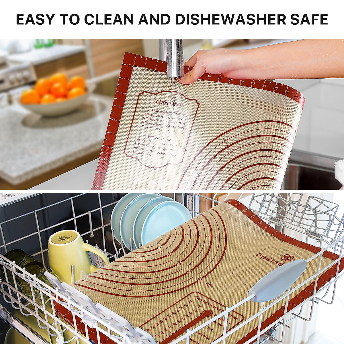 Silicone Baking Mat,26" x 16" Extra Thick Large Non Stick Sheet Mat with Measurement Non-slip Dough Rolling Mat,Reusable Food Grade Silicone Counter Mat for Making Cookies,Macarons,Bread and Pastry