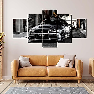 Black and White Nissan Skyline GTR R34 canvas wall art Car Art - 5 Pieces Canvas Wall Art, GTR Canvas Wall Art, supercar picture,boys bedroom decor,living room decor office decor,man cave decor
