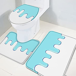 Apular Fashion 3 Piece Bath Rugs Set Ice Cream Sprinkle Blue Cartoon Summer Printed Non Slip Ultra Soft Bathroom Mats, U Shape Mat and Toilet Lid Cover Mat Bath Mats