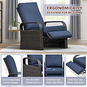 ATR ART TO REAL Indoor Outdoor All-Weather PE Wicker Adjustable Reclining Lounge Chair with Durable Aluminum Frame and Removable Soft Cushion, Luxury Comfortable for Home Reading Sunbathing