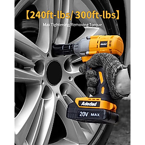 Adedad 20V Brushless 1/2 inch Cordless Impact Wrench with Battery, Fast Charger, LED Light - 240 ft-lbs Torque 3000 RPM