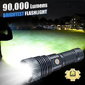 TUXUMAZ 9000 Lumens Rechargeable LED Flashlight, Waterproof, 5 Modes, 12.45Oz, Black