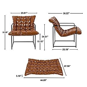 GIA Mid Century Modern Sling Accent Chair for Living Room, Bedroom, and Office, Set of 1, Upholstered in Brown PU Leather with Black Metal Base