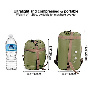 REDCAMP Ultra Lightweight Sleeping Bag for Backpacking, Comfort for Adults Warm Weather, Hooded with Compression Sack Green (87"x 32.5")