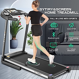 sytiry Treadmill with Large 10'' HD TV Touchscreen,Folding 3.25HP Brushless Motorand Incline Treadmills,WiFi Connection,3D Virtual Sports Scene,YouTube,Bluetooth Speakers etc,Treadmill for Gym