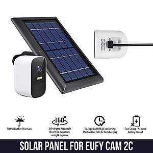 Wasserstein Solar Panel with 13.1ft/4m Cable Compatible with Eufy Cam 2C and 2C Pro - Power Your Surveillance Camera Continuously (3-Pack, Black) (NOT Compatible with Eufy Cam 2/2 Pro/E)