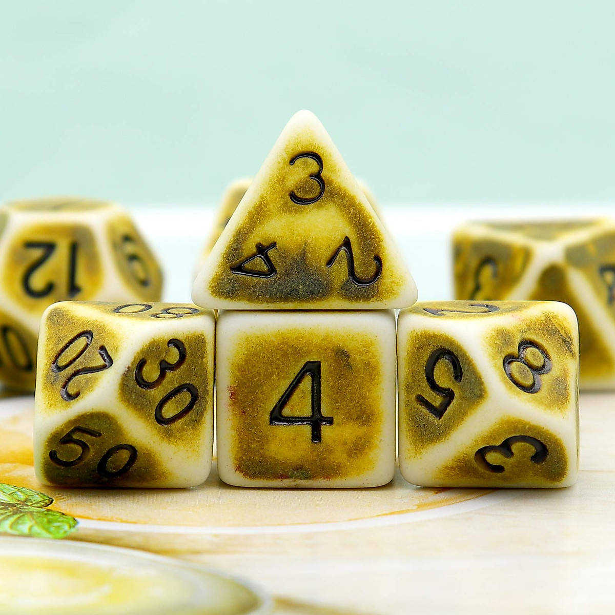 Haxtec Ancient Bone DND Dice Set 7PCS Yellow Polyhedral Dice for Dungeons and Dragons Pathfinder RPG