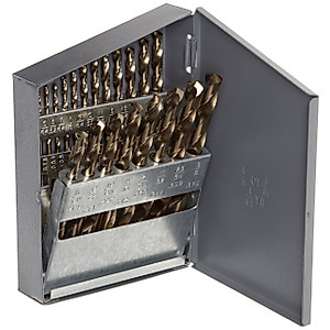 Chicago Latrobe - 69887 1V713 550 Series Cobalt Steel Jobber Length Drill Bit Set With Metal Case, Gold Oxide Finish, 135 Degree Split Point, Inch, 21-piece, 1/16" - 3/8" in 1/64" increments