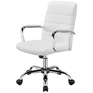 Yaheetech Mid-Back Office Chair with Arms 360° Swivel PU Leather Height Adjustable Office Executive Chair, White