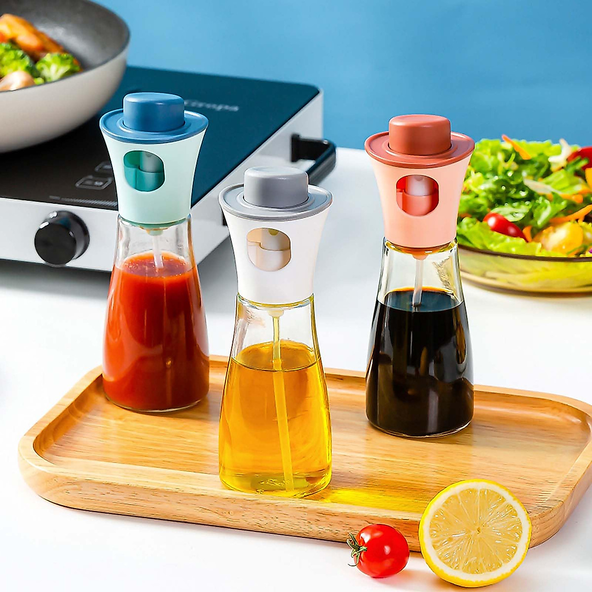 Olive Oil Dispenser Bottle, 5 Oz Spray Bottles, Oil Dispenser with Clog-Free Filter, Refillable Glass Oil Sprayer, Olive Oil Sprayer for Air Fryer, BBQ, Baking, Salad in Kitchen and Outdoor (Pink)