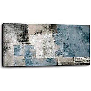 SDYA Blue Abstract Wall Art Decor Hand Painted Oil Painting on Canvas Framed 48 inches x 24 inches Large Colorful Modern Artwork Wall Art for Living Room Bedroom Office Hotel and Dining Room