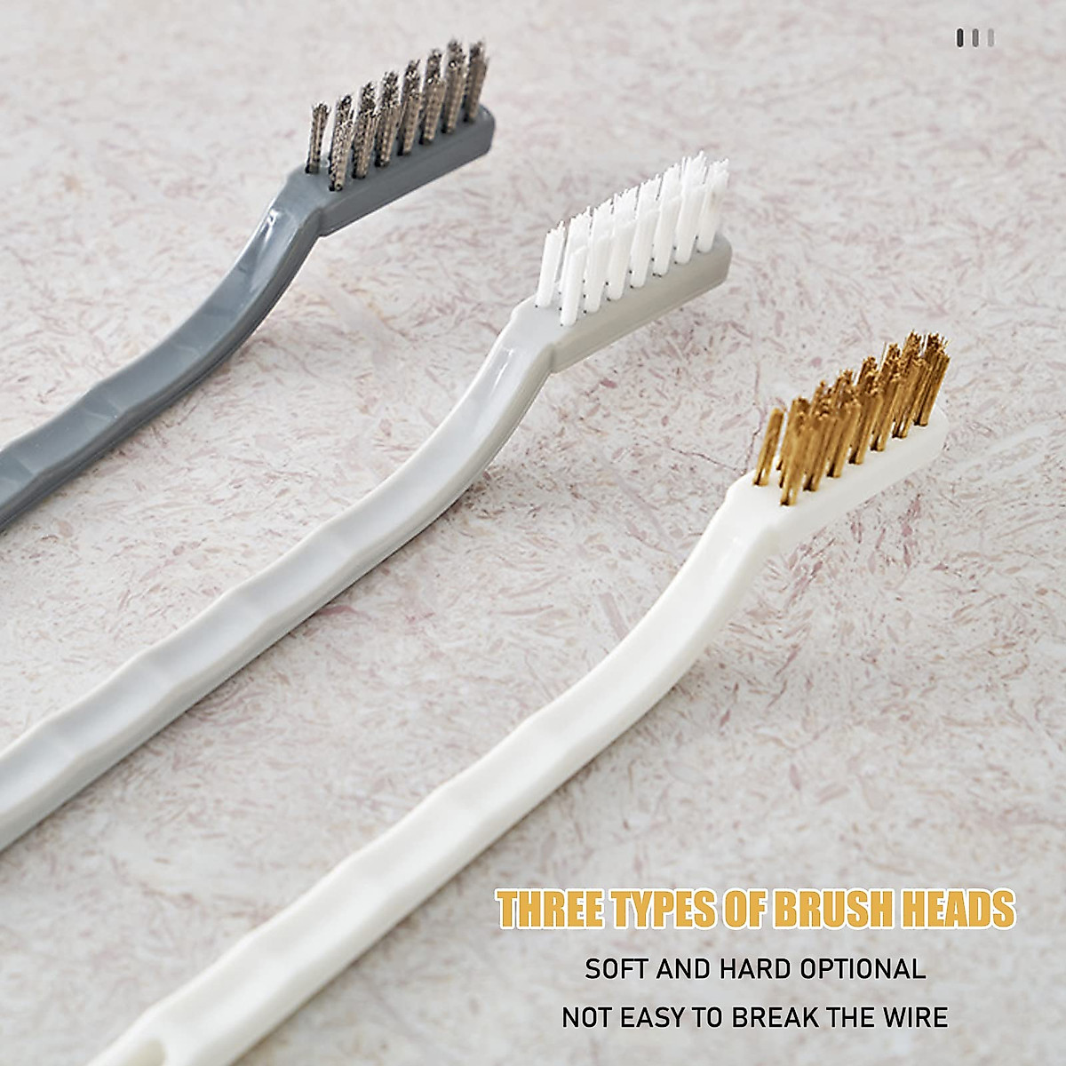 ORIJOYNA Set of 3 Kitchen Cleaning Scrubbers - Wire Brush (Stainless Steel + Brass + Nylon) for Range Hood Grease, Grime and Rust