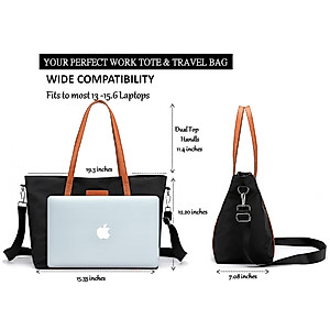 VOGUZY Laptop Tote Bag 15.6 Inch, Large Work Tote Bag Computer Shoulder Bag for Women, Laptop Carrying Case Gift for Office College Travel, Brown