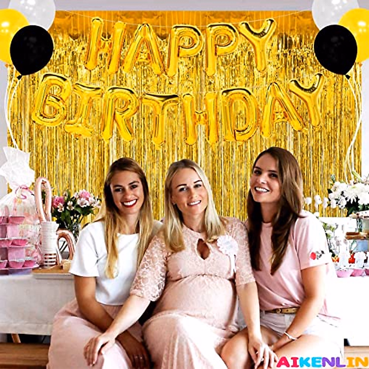 4 Pack Gold Foil Fringe Curtain Backdrop, 3.2Ft x 9.8Ft Metallic Tinsel Foil Fringe Streamers Curtains for Party, Photo Booth Props, Birthday, Wedding, Christmas Party Decoration Supplies