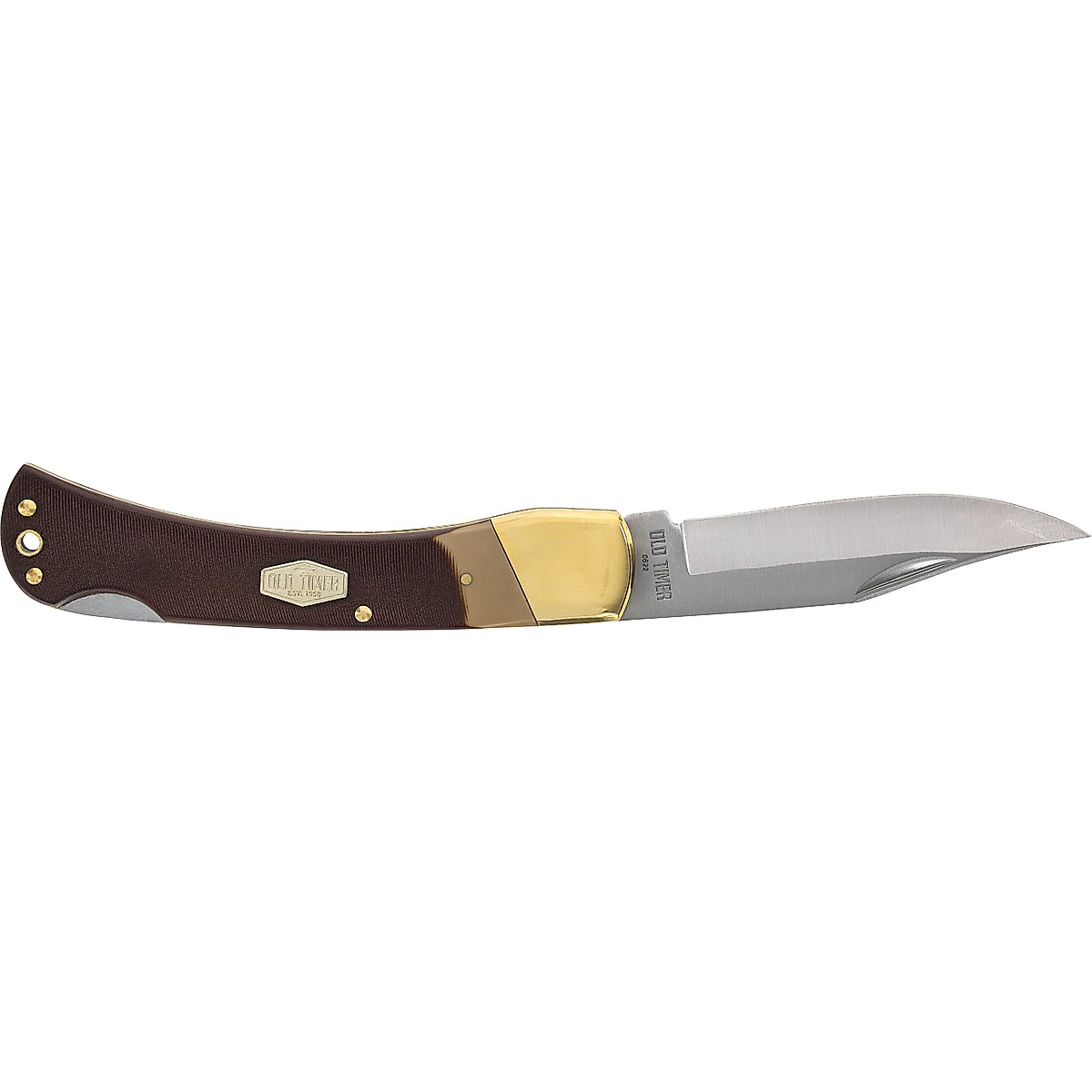 Old Timer 6OT Golden Bear Traditional Lockback Pocket Knife with 3.9in High Carbon Stainless Steel Clip Point Blade, Sawcut Handle, and Lanyard Hole for Hunting, Whittling, Camping, EDC, and Outdoors
