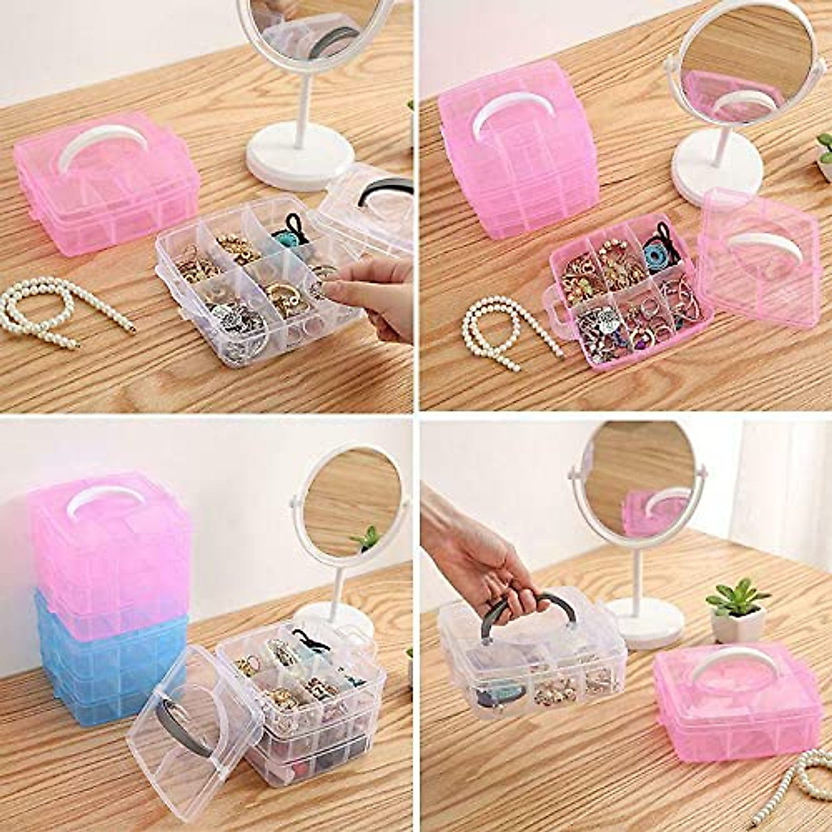 ZLY 3-Tier Demountable Plastic Jewelry Box Organizer Storage Container with Adjustable Dividers 30（Large） Grids