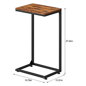 Fogein C Shaped End Table Set of 2,C Table End Table, End Tables Living Room Set of 2, Slide Under Sofa Table, Small Side Table for Couch, Sofa Side Table for Living Room, Bedroom, Metal Frame(Brown)