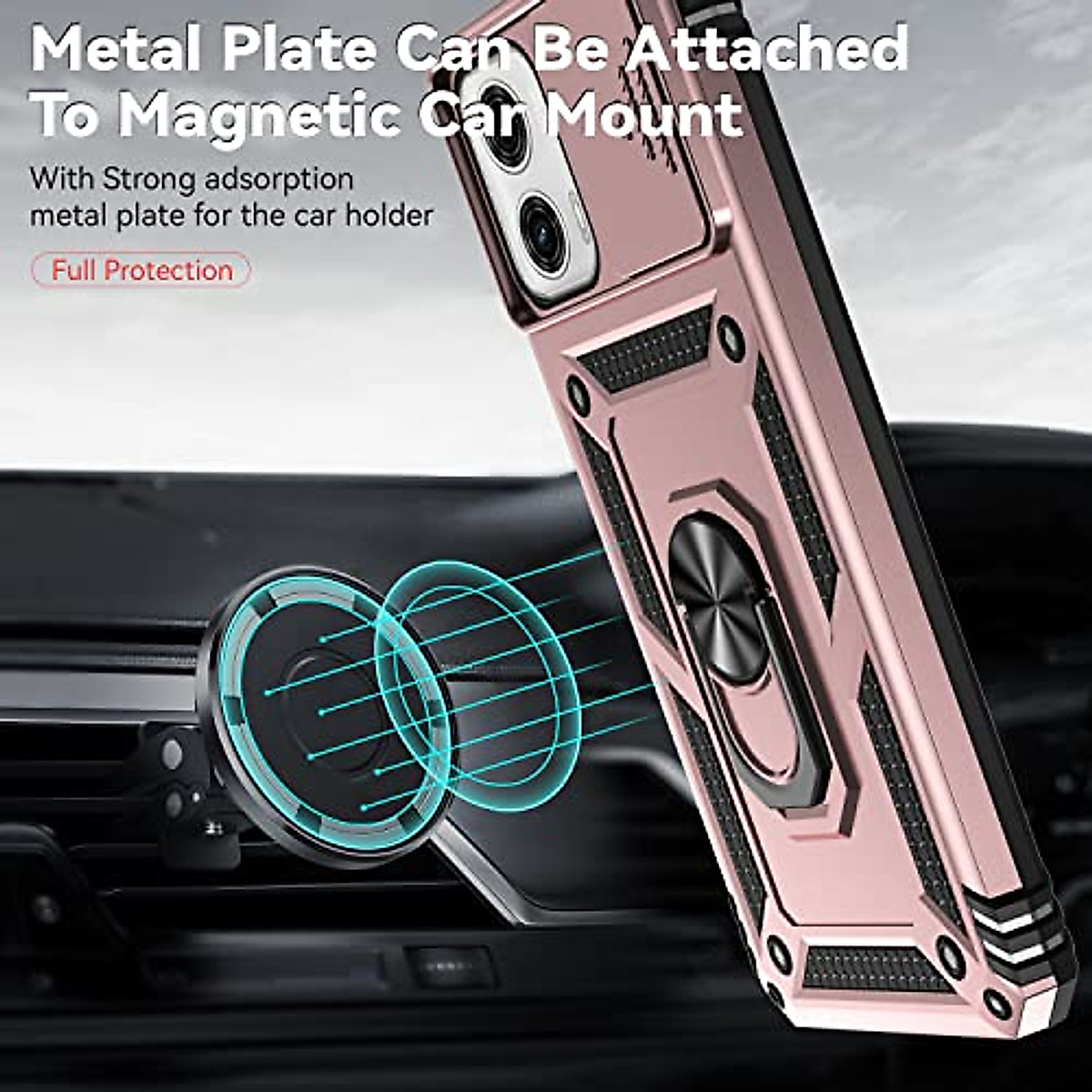 Compatible with Motorola Moto G Power 5G 2023 Case,[2 Pack] Screen Protector,Heavy Duty Phone Cover with Magnetic Kickstand,Slide Camera Cover Protection,for Moto G Power 2023 Phone Case Pink