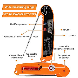 HoYiBo Candy Thermometer,Meat Thermometer, Digital Meat Thermometer, Food Thermometer,2S Ultra Fast Instant Read Digital Kitchen Thermometer for Grilling, BBQ, Baking, Candy, Liquids, Oil