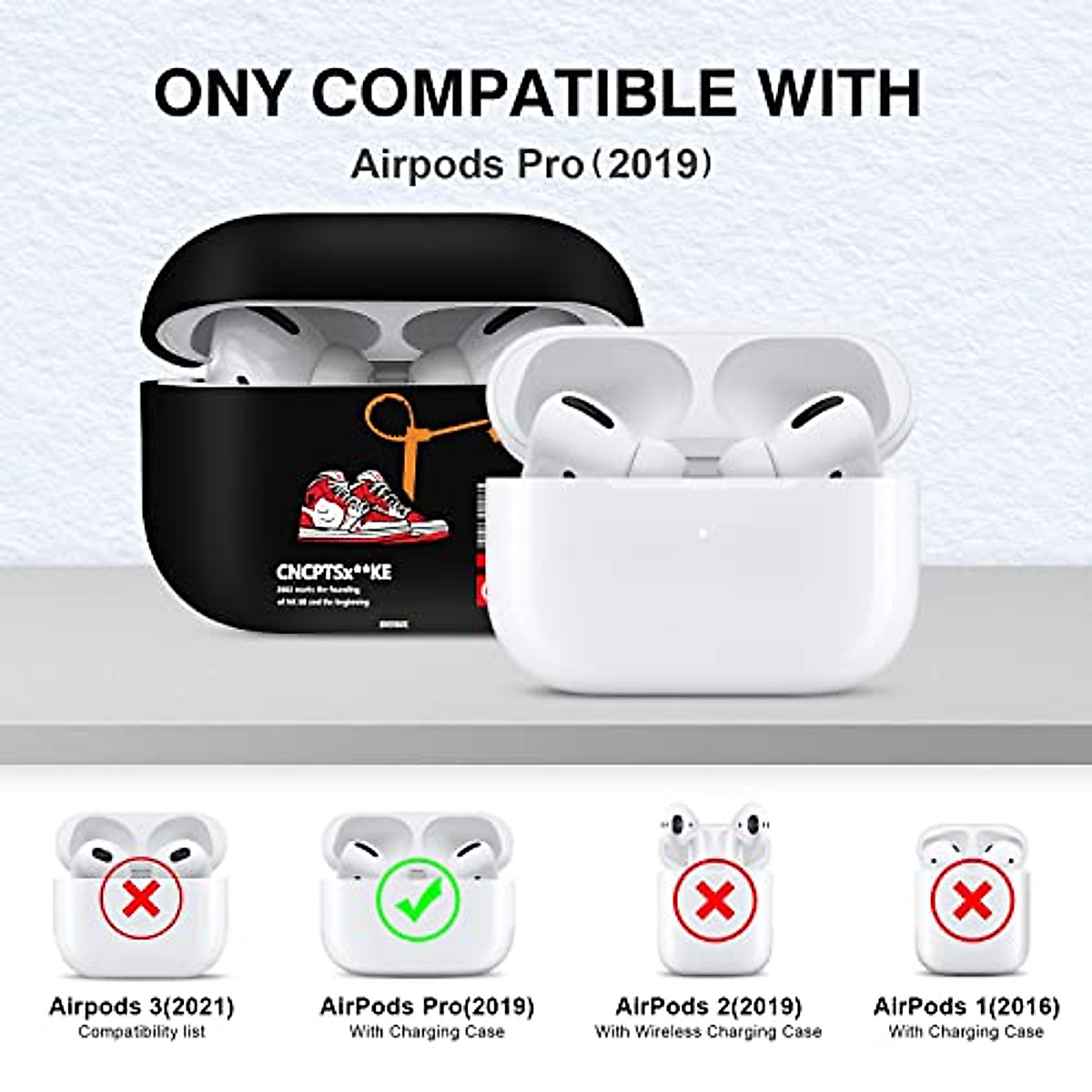 EJMM for Airpods Pro Case, Special Designed Hot Off Sport Patten Airpods Pro Case Cover Compatible Airpods Pro 2019 for Men Women,Black Red Shoes