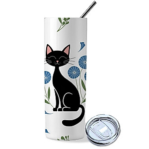 Medpol Cute black cat tumbler with lid and straw 20 oz insulated tumbler cups Cute black cat insulated travel coffee mugs for women cute sippy cups stainless insulated travel cups