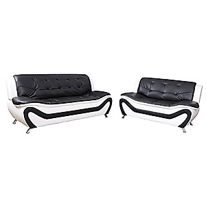 Beverly Fine Furniture 3 Piece Aldo Modern Sofa Set, Black/White
