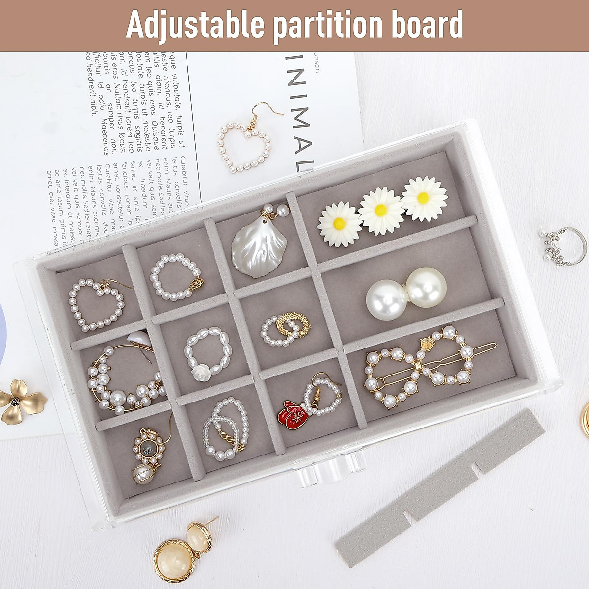 Fixwal Earring Organizer with 5 Drawers, Acrylic Jewelry Organizer, Jewelry Box, Velvet Earring Holder Organizer for Earrings, Ring, Bracelet, Necklace (Gray)