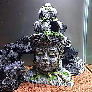 Hamiledyi Buddha Head Statue Aquarium Decorations Resin Fish Hideout Betta Cave for Large Fish Tank Ornaments Betta Sleep Rest Hide Play Breed