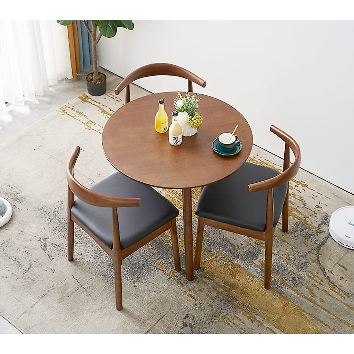 NICOKI 24" Round 3 Legs Casual Dining Table, Walnut Brown Rubberwood Coffee Table End Table Modern Leisure Table Small Dining Room Kitchen Furniture for Small Space