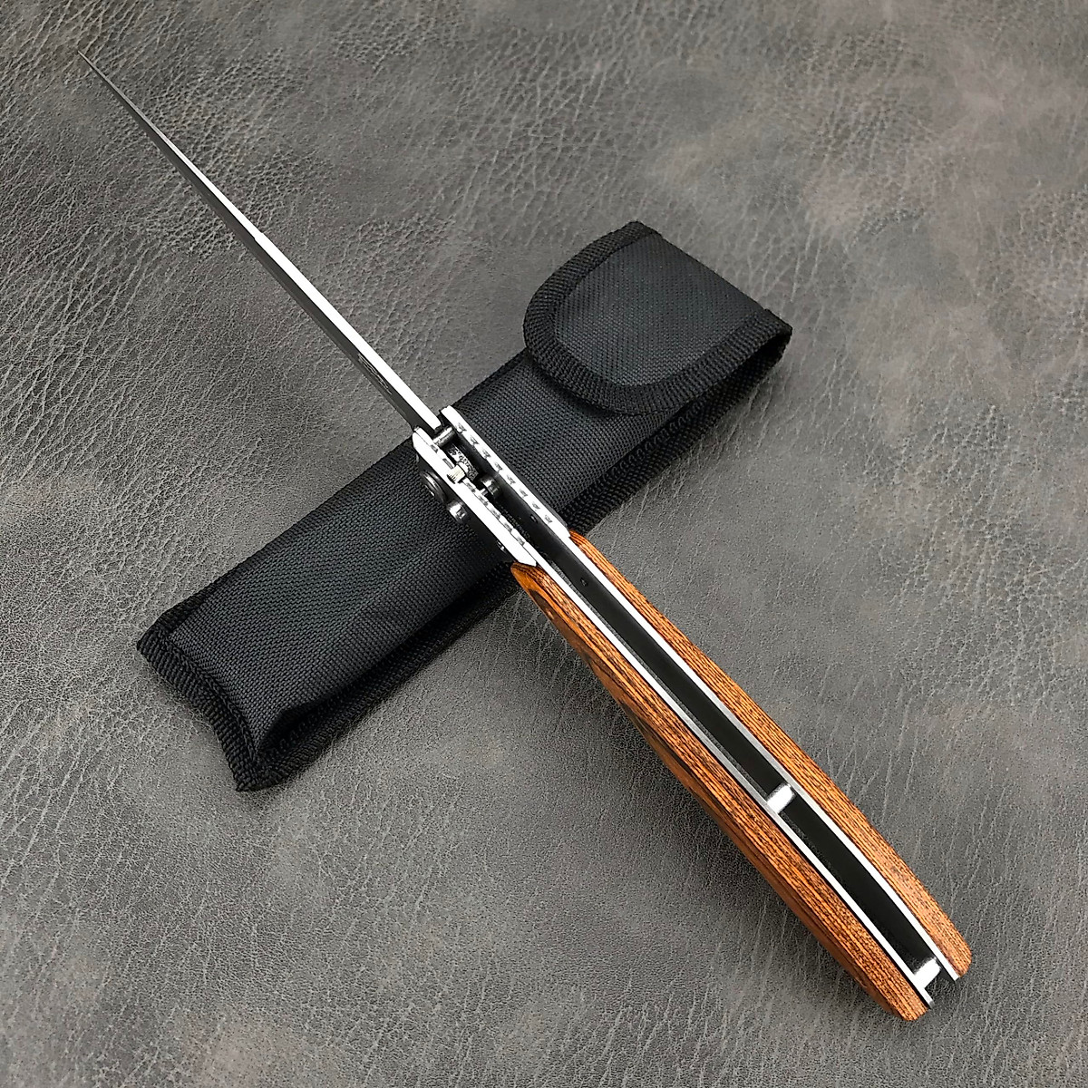 HUAAO 12"" Large Push Button Lock Pocket Knife,SpeedSafe Assisted Slide Safety Lock Folder Opening,Pakkawood Handle Outdoor Portable EDC Tool,Gift Nylon Sheath