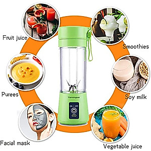Tianmingwei Portable Blender Personal 6 Blades Juicer Cup Household Fruit Mixer with Magnetic Secure Switch USB Charger Cable 400ml (Green)