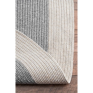 nuLOOM Delaine Braided Solid Border Indoor/Outdoor Area Rug, 5' x 8' Oval, Grey