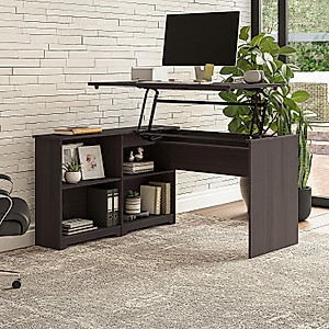 Bush Furniture Cabot 52W 3 Position Sit to Stand Corner Desk with Shelves in Heather Gray