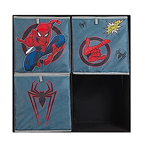 Idea Nuova Marvel Spiderman Collapsible Storage Cubby Organizer and Bookshelf with 3 Collapsible Cubes