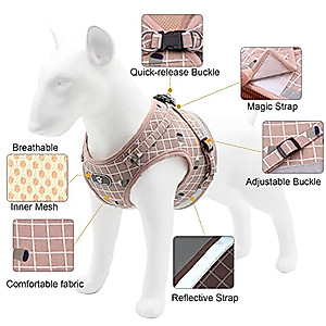 Zunea No Pull Small Dog Harness and Leash Set Adjustable Reflective Step-in Chihuahua Vest Harnesses Mesh Padded Plaid Escape Proof Walking Puppy Jacket for Boy Girl Pet Dogs Cats Pink XS