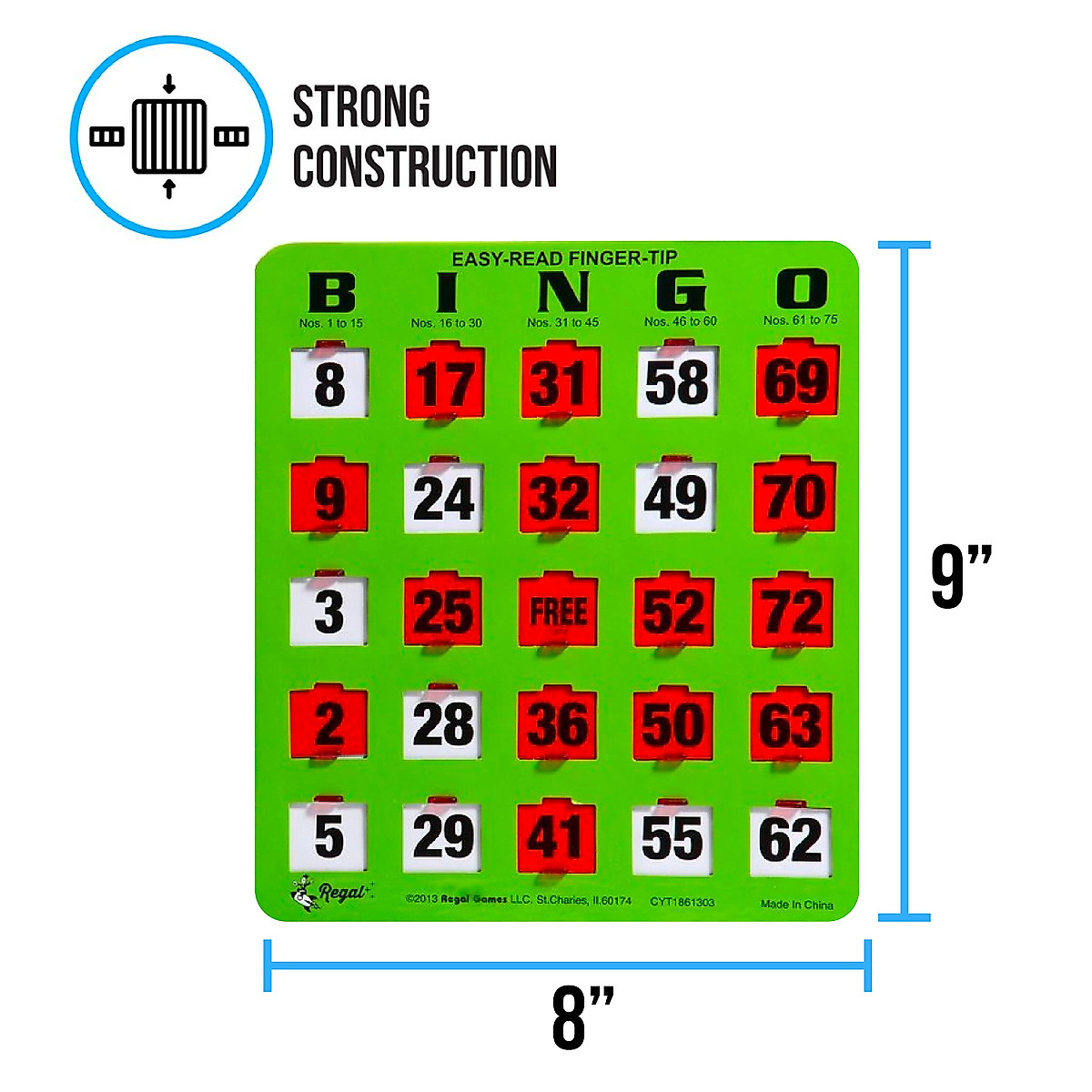Regal Bingo Bulk Bingo Cards with Sliding Windows - Reusable Large Print Bingo Game Cards for Adults Large Group - 10 Pack, Green