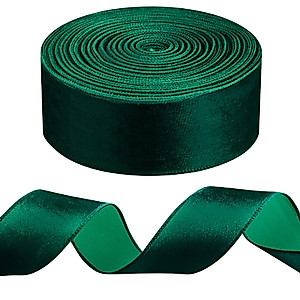 WILLBOND 50 Yards 2.5 Inch Christmas Velvet Wired Ribbon Fabric Decorative Ribbon Gift Wrapping Ribbon for DIY Craft Christmas Holiday Bows Wreath Wedding Indoor Outdoor(Green)