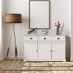 EROMMY White Buffet Cabinet with Storage, Kitchen Sideboard with 3 Doors & 3 Drawers, Farmhouse Buffet Server Bar Cabinet Console Table for Dining Living Room, White