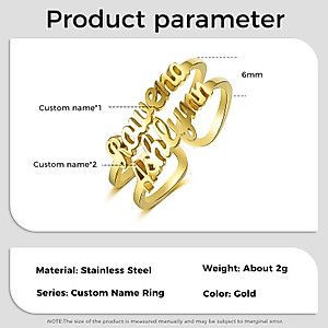 Luxladis Custom Name Ring Personalized Rings for Women Trendy 925 Sterling Silver Custom Initial Statement Ring Gift for Women Teen Girls (2 names ring)