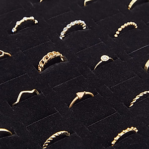 UPQRSG Ring Holder Display Tray, 50 Slots Black Soft Velvet Ring Organizer, Jewelry Organizer Stand, Stud Earring Holder Organizer for Selling Rings Earrings Show