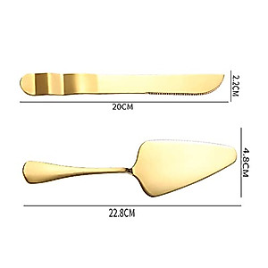 ARFUKA Cake Server and Knife Set Stainless Steel Pastry Tools Multi-function Cutting Spatula and Serving Knife - Perfect for Wedding Serving Cake, Pie, Pizza, Dessert, Lasagna Gold