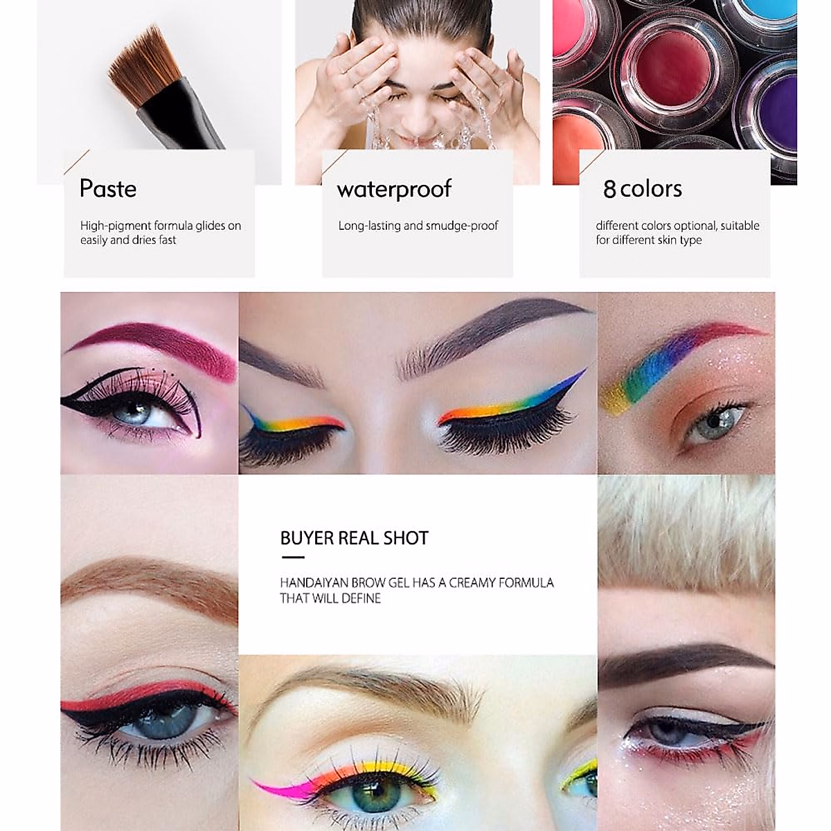 8-color waterproof multifunctional eyebrow cream and eyeliner cream, suitable for various makeup combinations (8 colors)