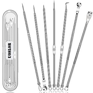[Dual Ended] 7PCS Blackhead Remover, Comedone Pimple Extractor, Acne Whitehead Blemish Removal Kit, Professional Stainless Steel Clean Tool, for Face Nose Chin Cheek Forehead