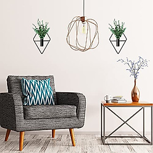 Jexine 2 Pcs Hanging Planters with Artificial Plants Metal Hanging Vase Indoor Plants Holder Modern Geometric Wall Decor for Living Room Home Office (Black, Eucalyptus)