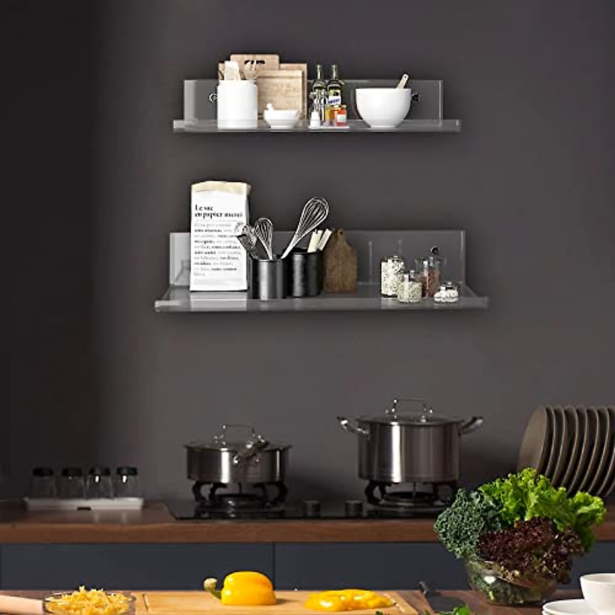 Avveckel Acrylic Shelves, Clear Shelves, 5 Set Different Sizes Acrylic Shelf Floating Clear Shelves for Wall Wall Décor Storage Bedroom, Living Room, Bathroom, Kitchen, Small Farmhouse