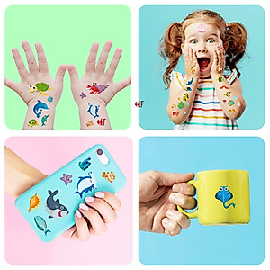 Cute Sea Animal Ocean Temporary Tattoo Stickers 615 Count summer Tropical Fish Shark Mermaid Party Favors Goodie Gift Bags Decor Waterpoof Fake Tattoos Art Craft for Kids Birthday Party Supplies Gifts