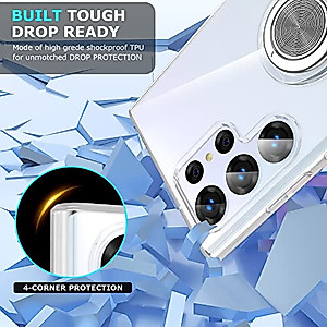 SQMCase Crystal Samsung Galaxy S23 Ultra Case with Ring Kickstand, Clear Transparent Soft Slim Fit TPU Shockproof Case Cover for S23 Ultra(Clear)