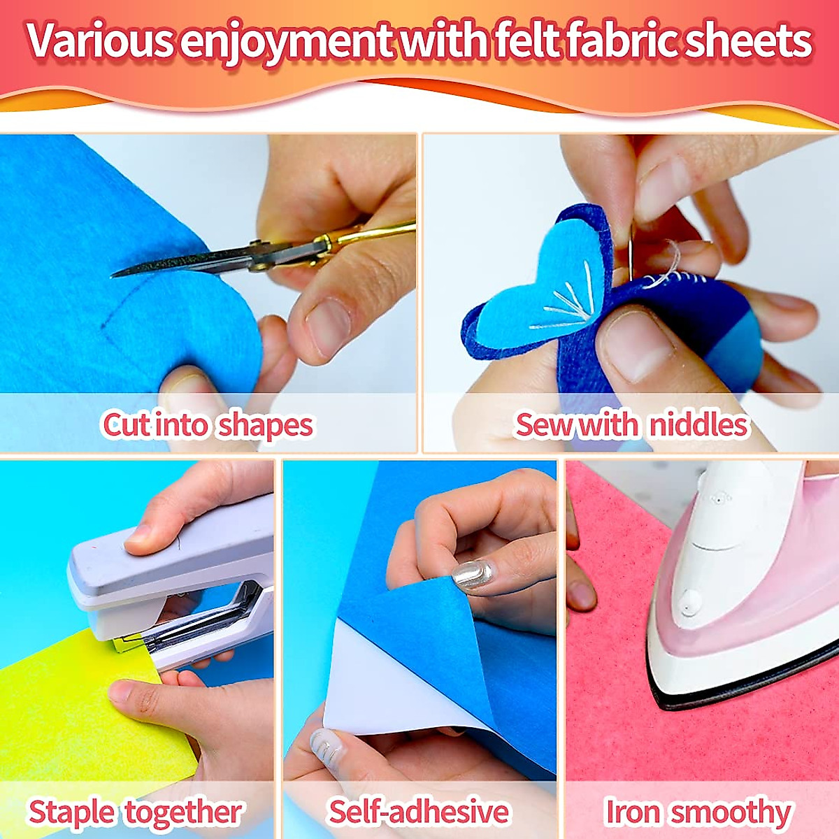 IOOLEEM Black Felt Sheets, Self-Adhesive Felt Sheets, 30pcs 7"x11.3"（Close to A4 Size - 18x28.5 cm), Pre-Cut Felt Sheets for Crafts, Craft Felt Fabric Sheets, Sewing Felt Rectangle for Patchwork.