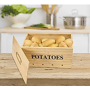 Gdfjiy Potatoes Wooden Storage Bin, Kitchen Storage Box,Kitchen Pantry Organizer With Airtight Lid,Vegetable Fresh Keeper with Aerating Storage Holes(Need self-assemble)